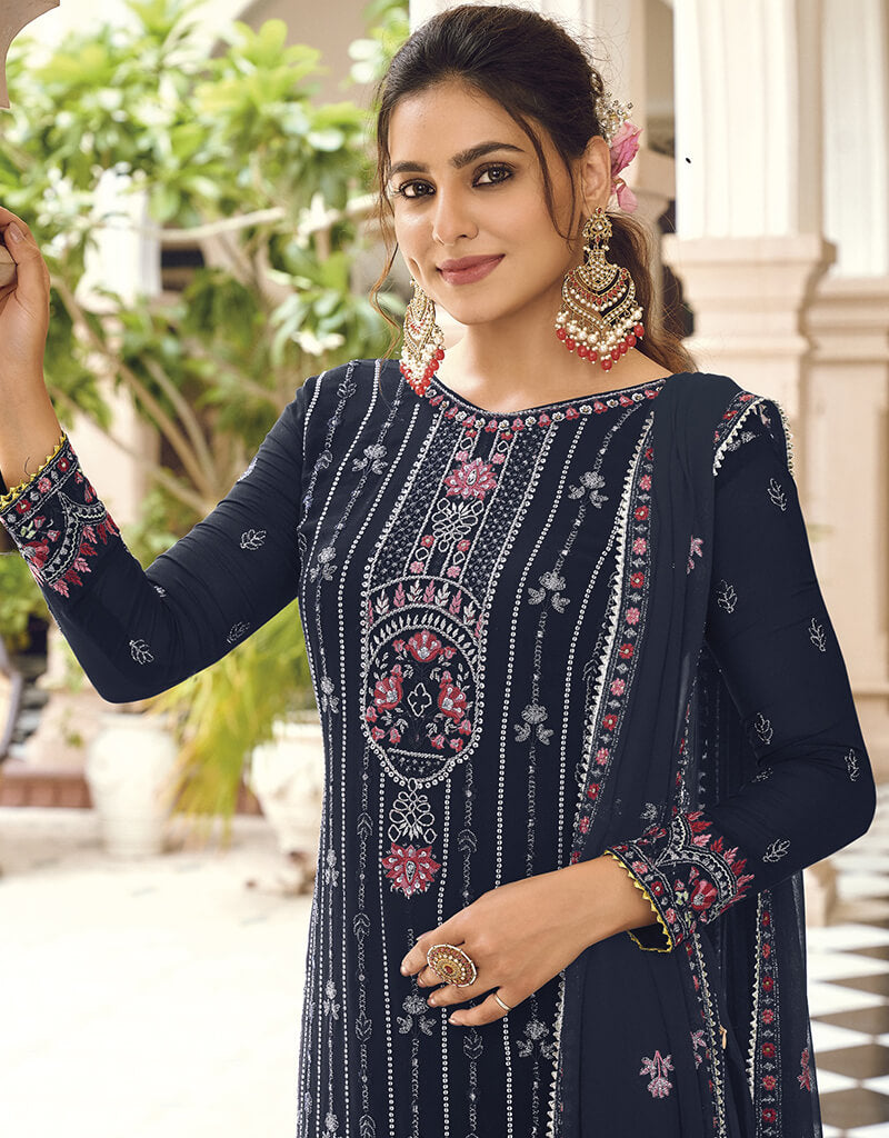 Navy Blue Fox Georgette Pant Salwar Suit Navy Blue Heavy Embroidery Work RT4559-155495 – Arabic ...