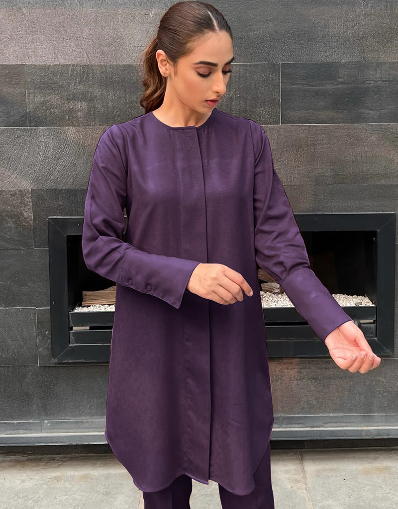Purple Nirvana Silk Pant Shirt Purple Plain Work – Arabic attire