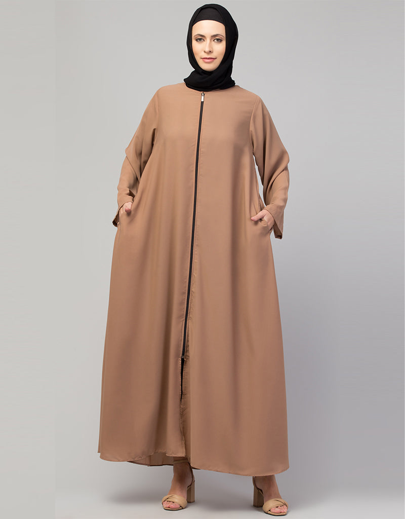 Dubai Basic Abaya with Front Zipper for Daily Wear in the Color Skin Front Open, Plain, Matt ...