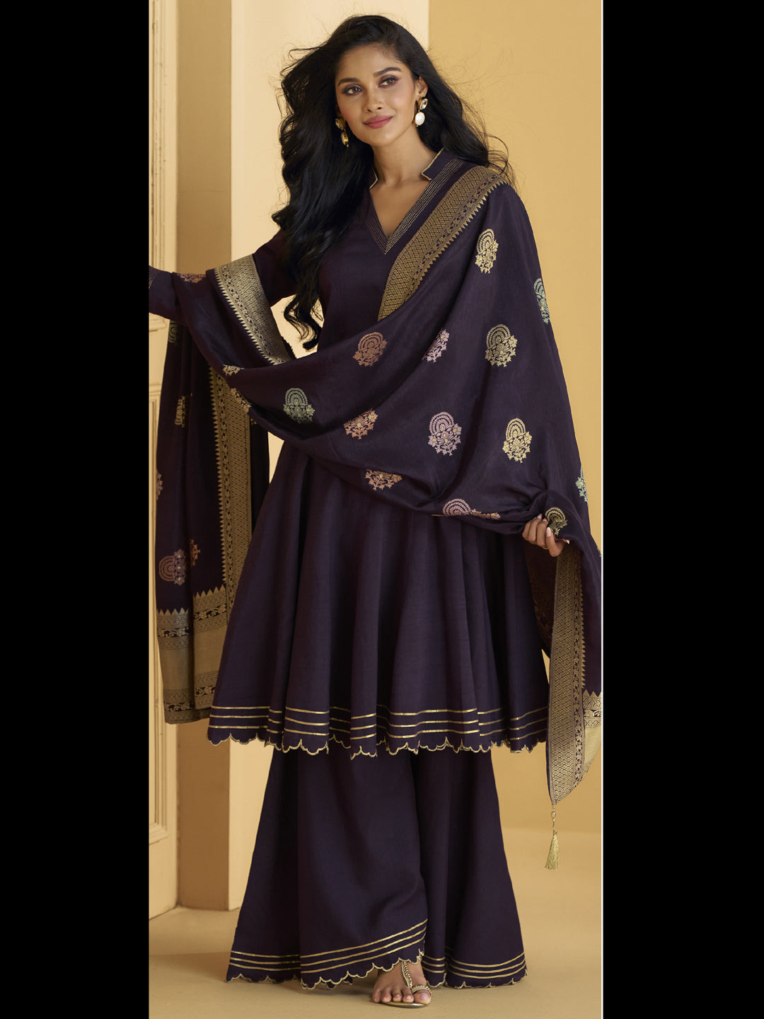 Purple Pure Silk Sharara Suit 192409 Purple Embellished Work RT10112 ...