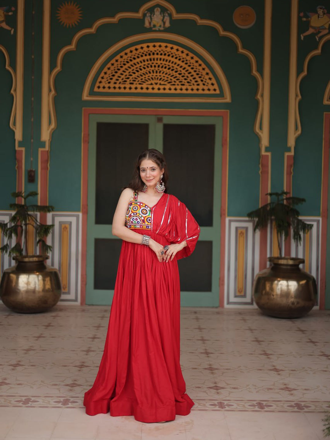 Red Navratri Special Heavy Readymade Reyon Gown Collection Red Heavy ...
