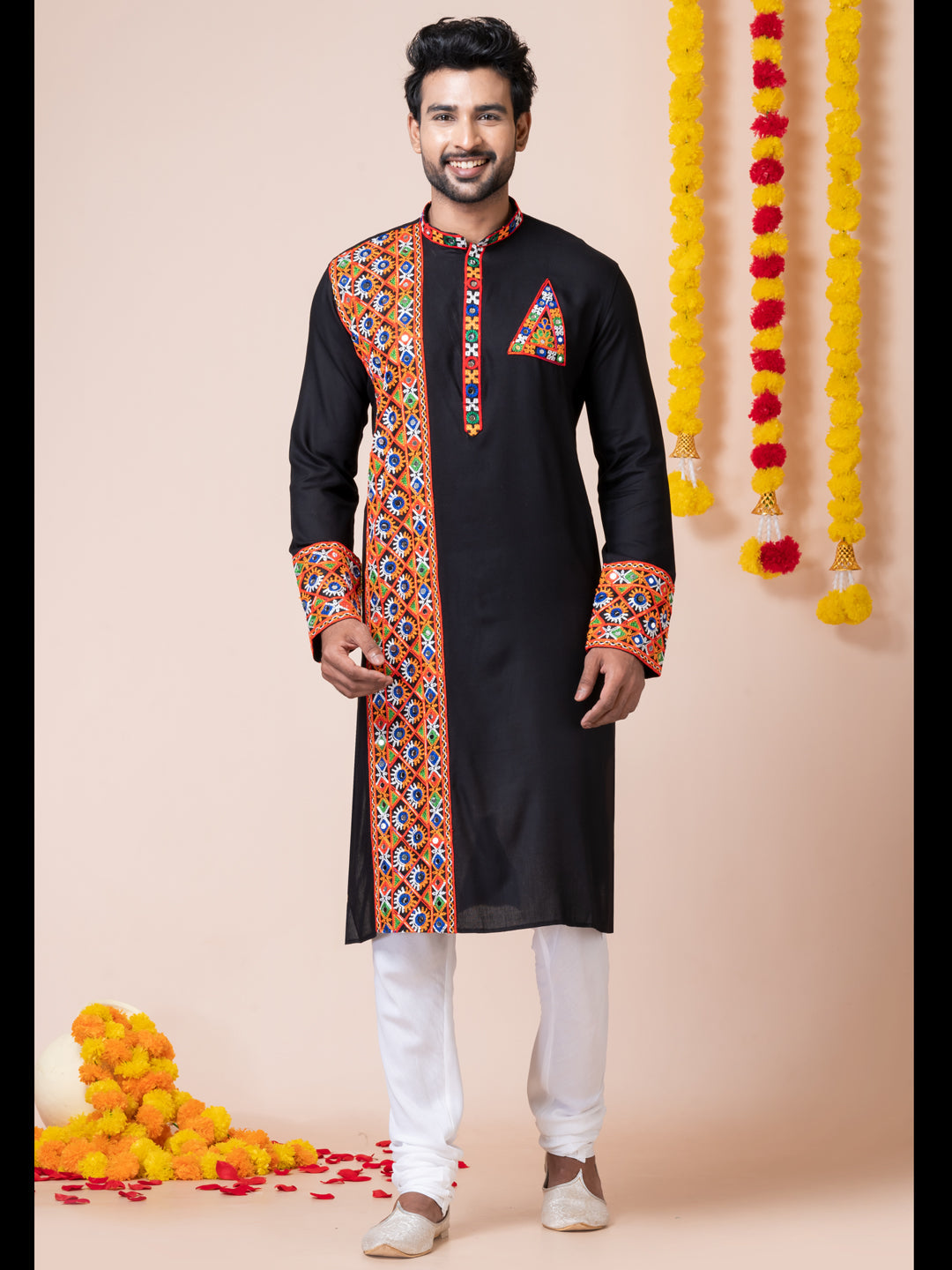 Black Kurta Heavy Rayon Churidar Black Machine Embroidery, Patch Work ...
