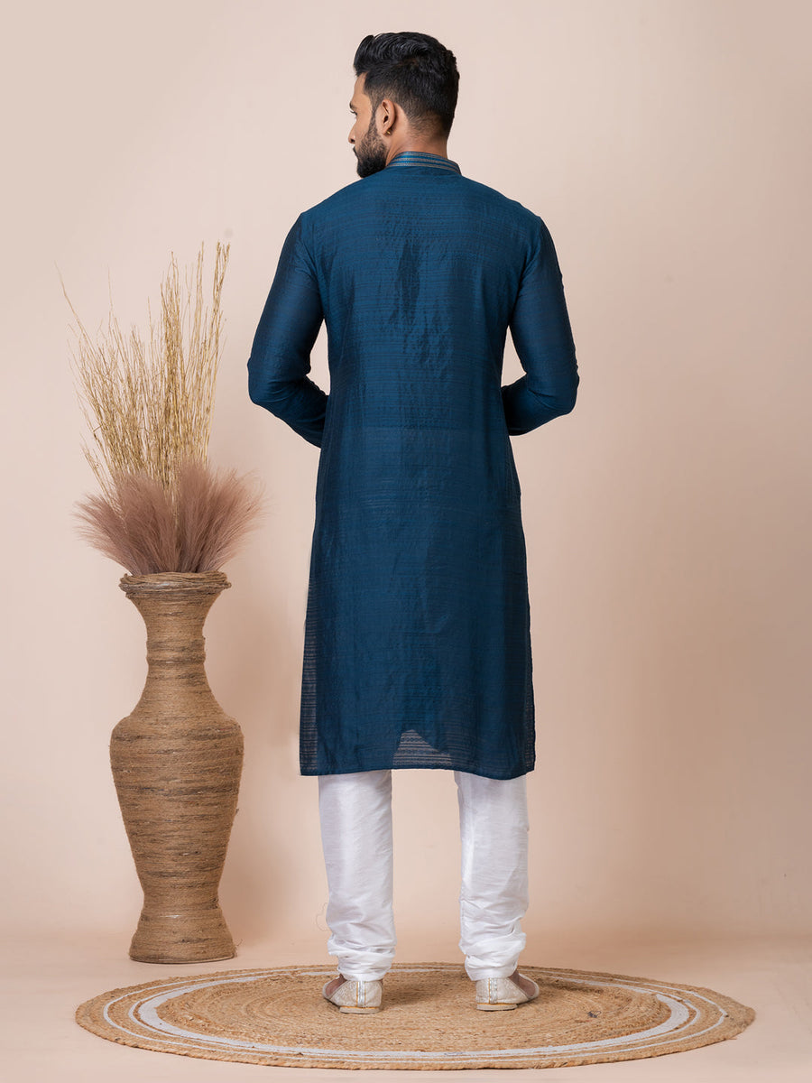 Dark Blue Kurta Self Jacquard Churidar Blue Other Work – Arabic attire