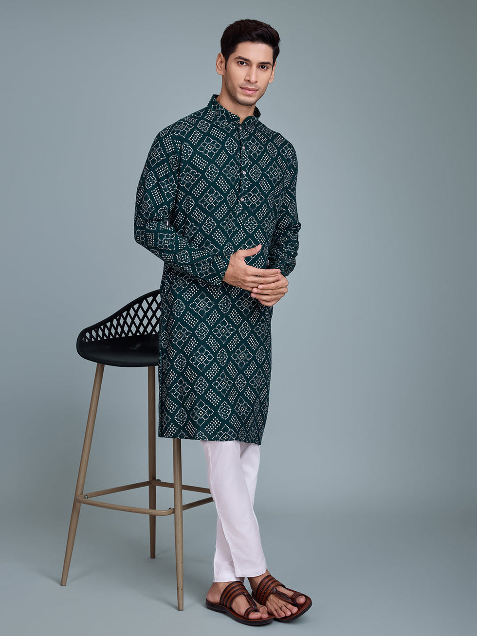 Green Kurta Rayon Payjama Green Traditional Foil Bandhej Printed ...