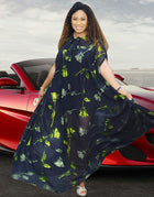 Muslim Sets Dress with Flower Pattern Printing in Dubai Abaya Style ...