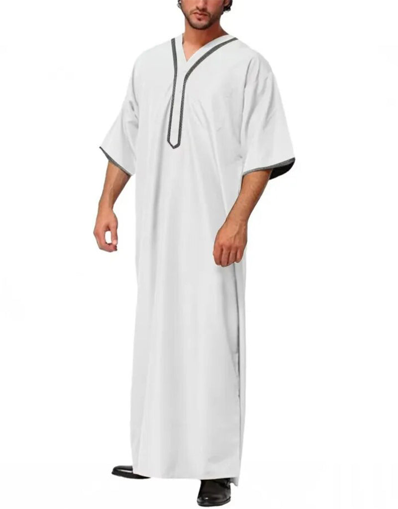 Men's Solid Button Thobe with Middle Shirt and Stand Collar – Arabic attire