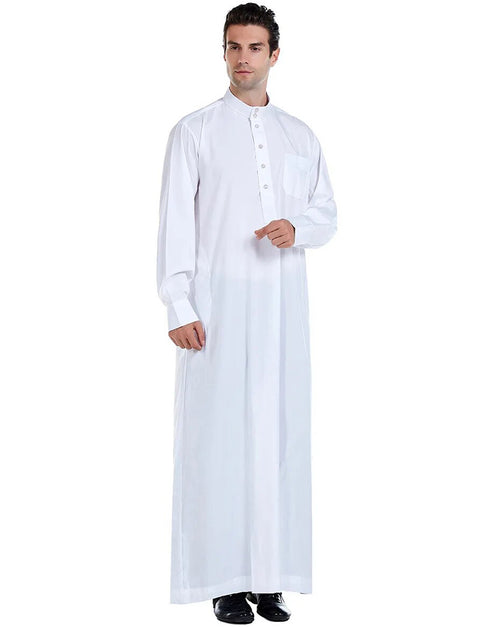 Men's Long Sleeves Crew Neck Islamic Solid Color Thobe – Arabic attire