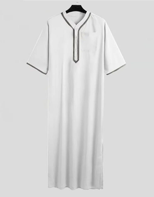 Men's Solid Button Thobe with Middle Shirt and Stand Collar – Arabic attire
