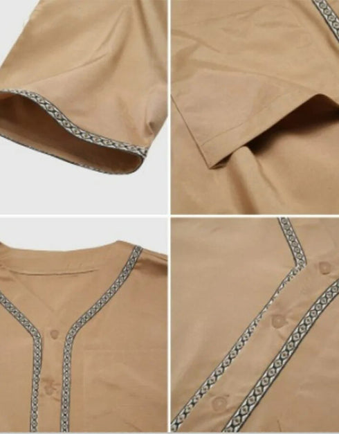Men's Solid Button Thobe with Middle Shirt and Stand Collar – Arabic attire