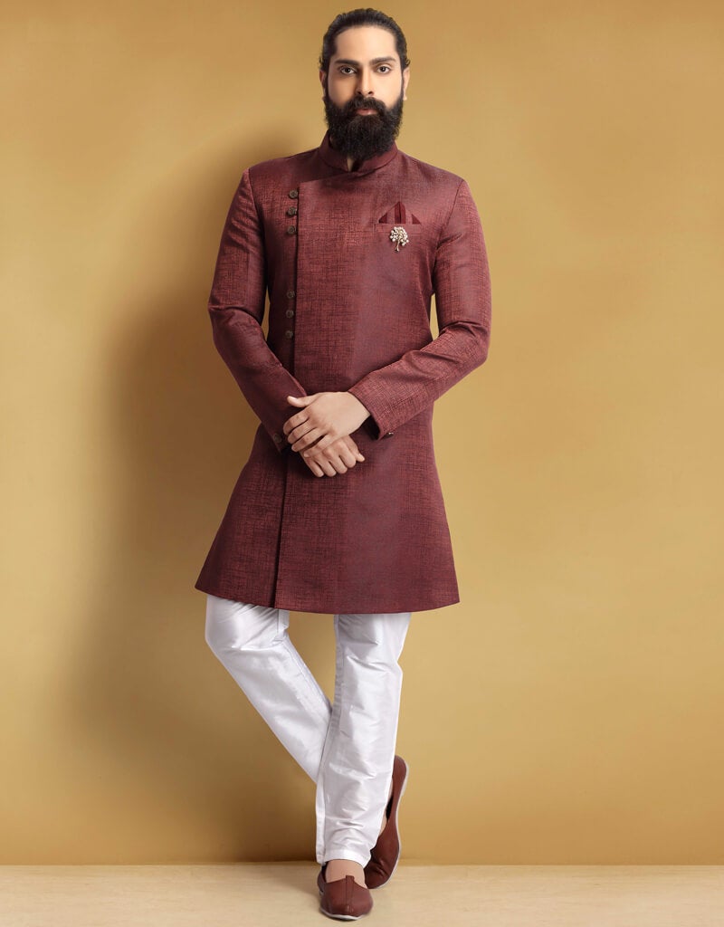 Burgendy Kurta Jacquard Silk Pant Maroon Embroidered – Arabic attire