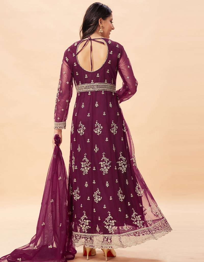 Purple Anarkali style Anarkali Semi-Stitched Suits Salwar Kameez in ...