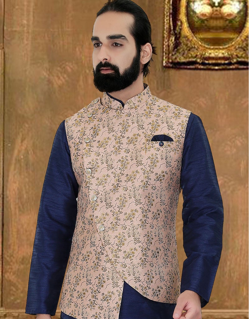 Navy Blue Kurta Silk Chudiddar Blue Embroidered – Arabic attire