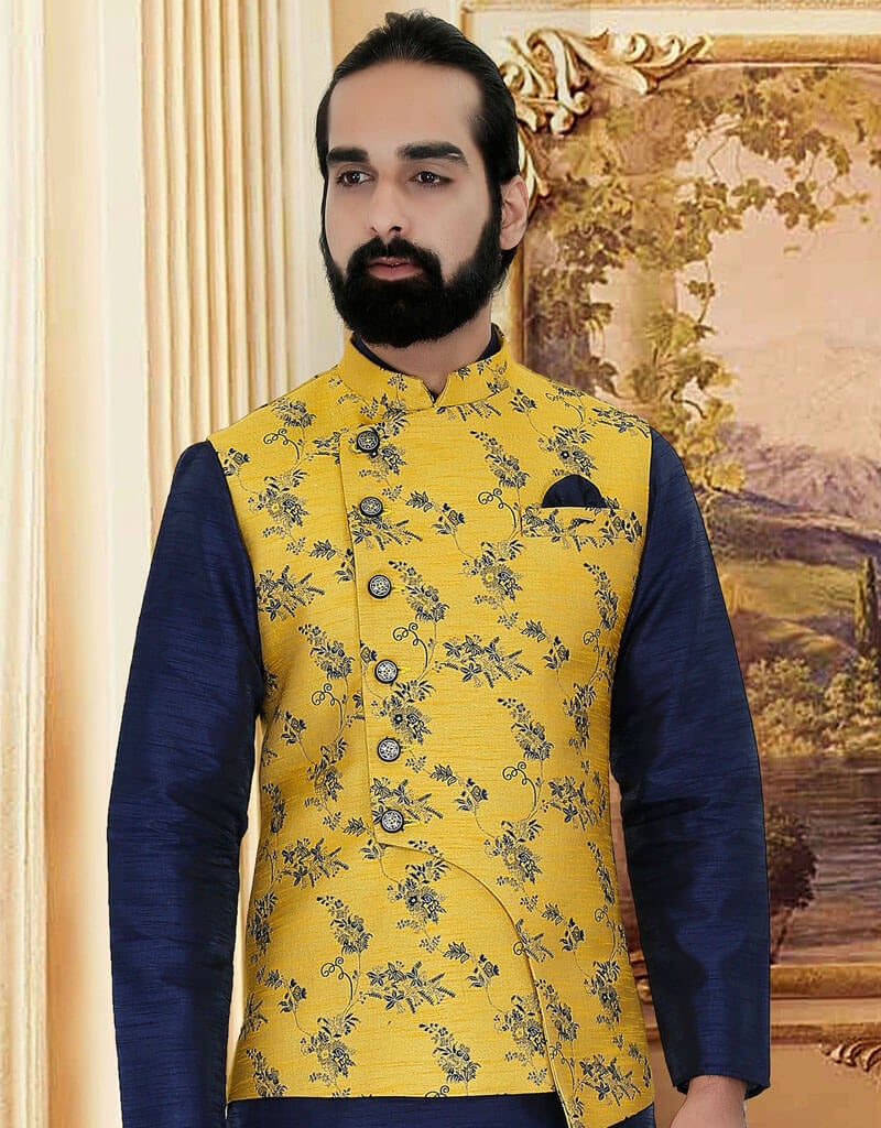Navy Blue Kurta Silk Chudiddar Blue Embroidered – Arabic attire