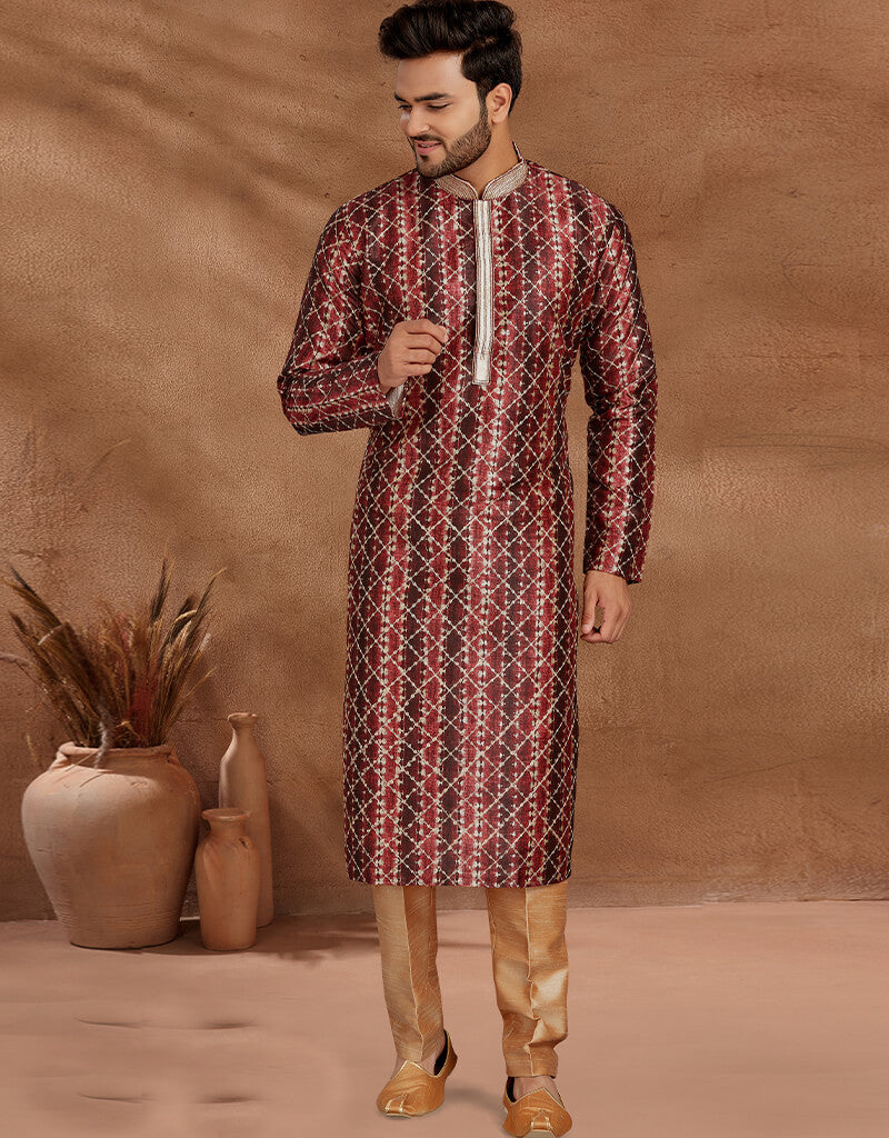 Marron Kurta Jaquard Churidar Marron Printed – Arabic attire