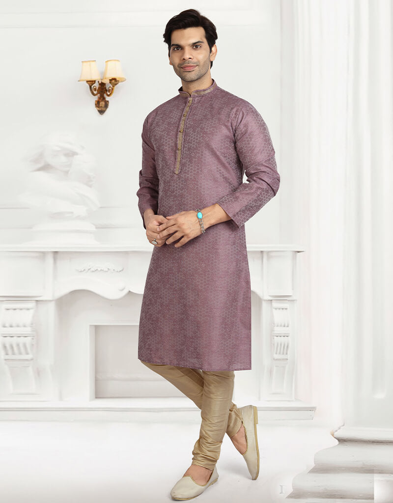 LILAC Kurta JAQURD Silk Brocade Churidar Violet Printed – Arabic attire