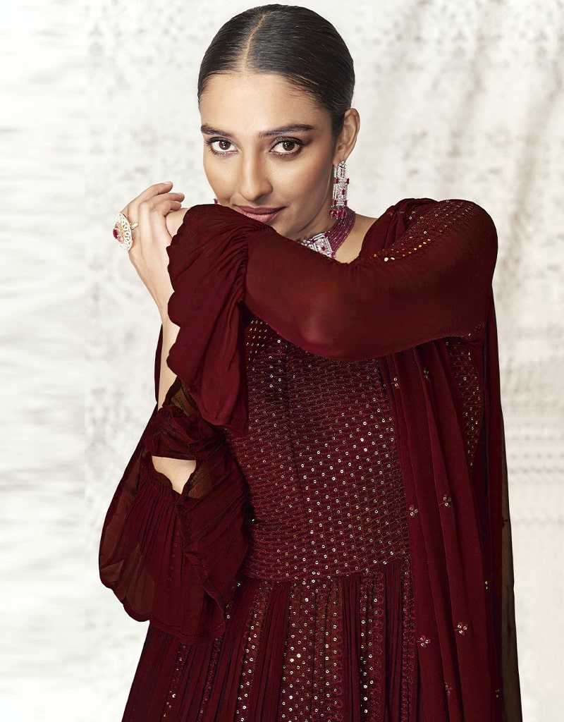 Dark Maroon Anarkali style Anarkali Faux Georgette Salwar Kameez in ...