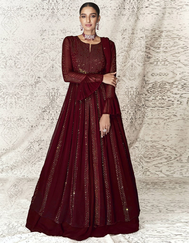 Dark Maroon Anarkali style Anarkali Faux Georgette Salwar Kameez in ...