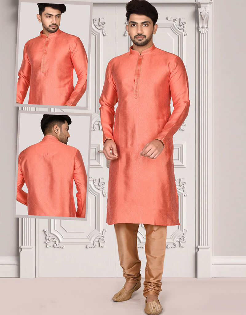 Peach Kurta Brocade Churidar Peach Printed – Arabic attire