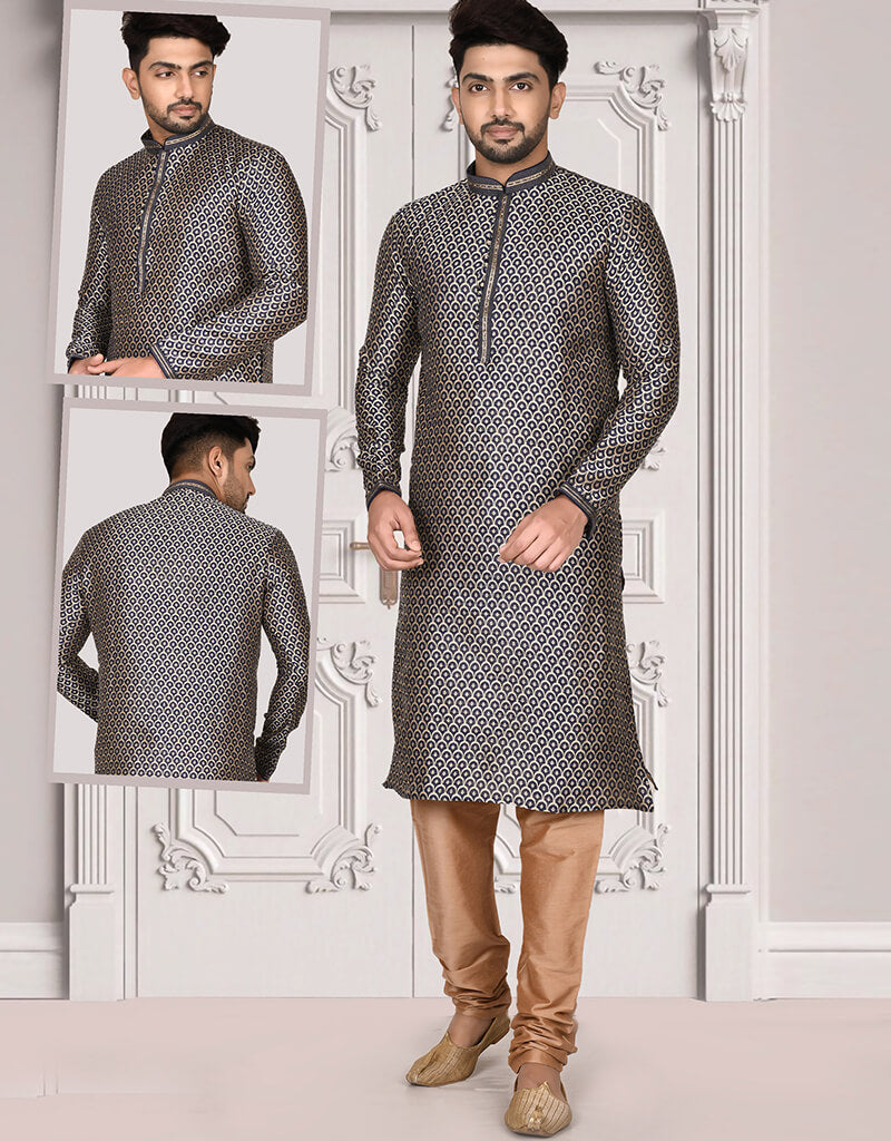 Black Kurta Jacquard Churidar Black Printed – Arabic attire