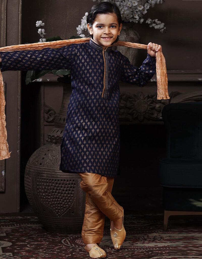 Navy Blue Kurta Pajama Cotton Printed Navy Blue Embroidery – Arabic attire