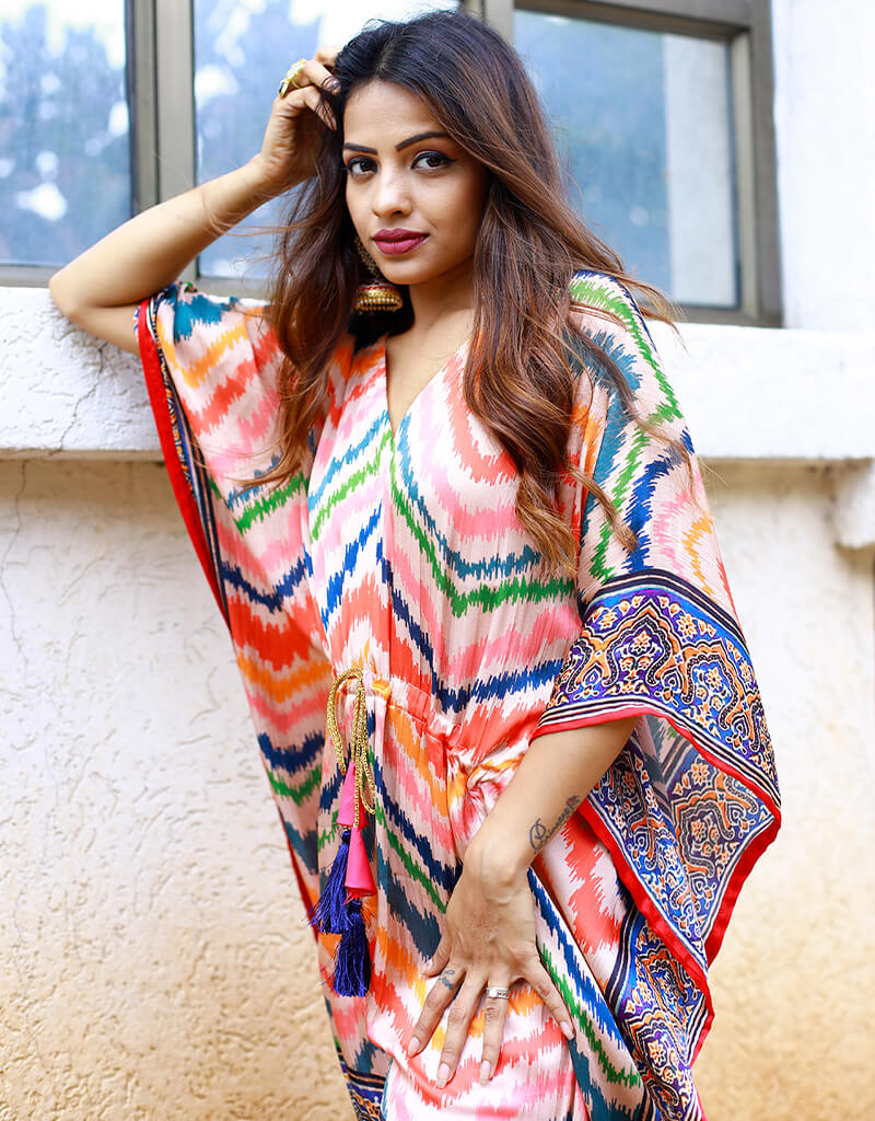 Multi Designer Party Wear Pure Gaji Silk Kaftan Multi Bandhej Digital ...