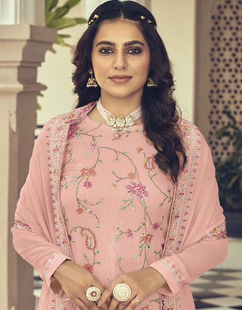 Peach Fox Georgette Pant Salwar Suit Peach Heavy Sequence Work RT4560 ...