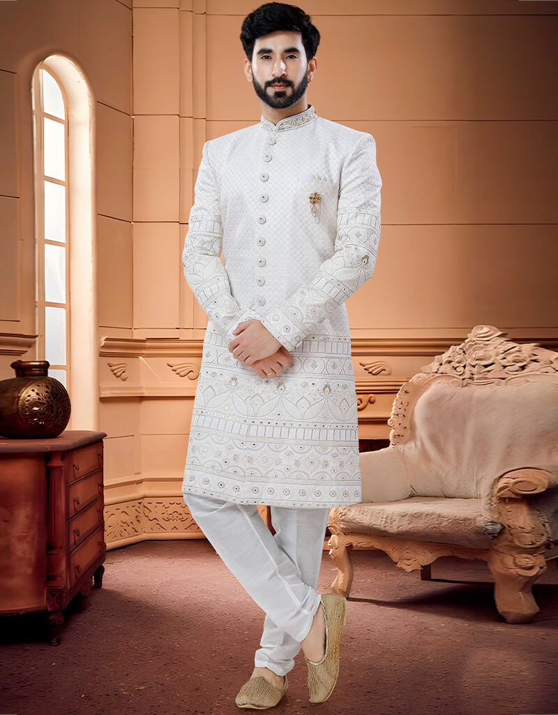 White Kurta Silk Payjama White Embroidered – Arabic attire