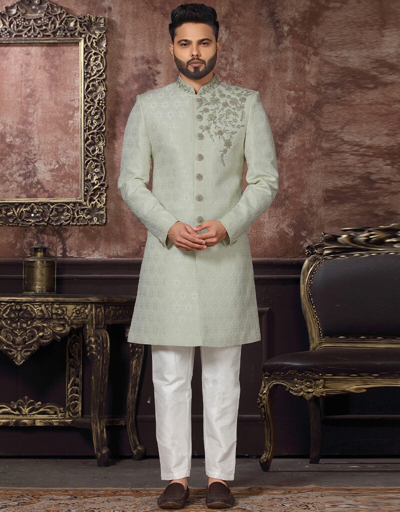 Light Pista Kurta Jacquard Trouser Light Pista Embroidered – Arabic attire