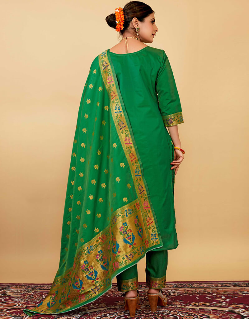Green Paithani Silk Pant Suit Green Latest Printed Work – Arabic attire