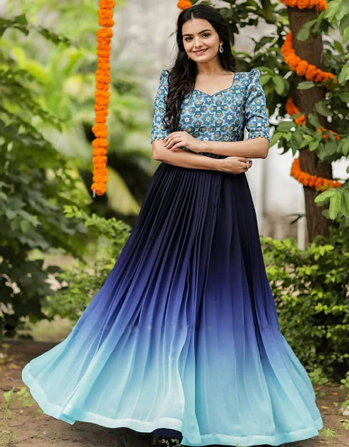 Multi Designer Function Wear Heavy Readymade Gown Multi Digital Print ...