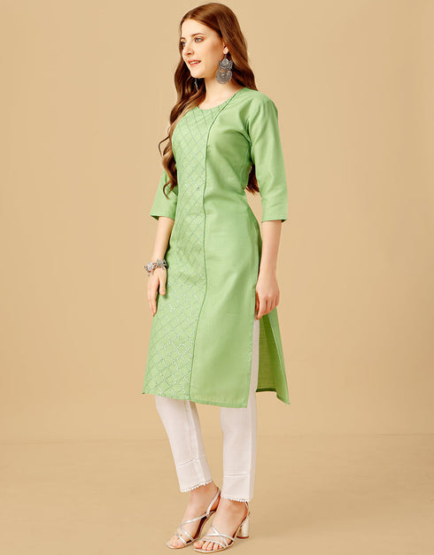 Pista Cotton Magic Slub Pant Straight Teal Embroidery & Sequence Work ...