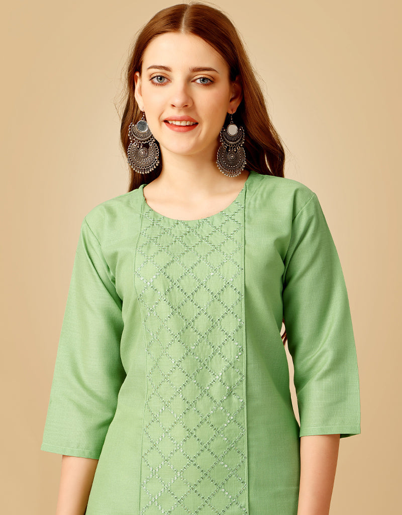 Pista Cotton Magic Slub Pant Straight Teal Embroidery & Sequence Work ...