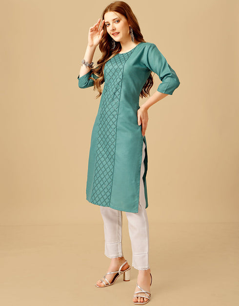 Teal Cotton Magic Slub Pant Straight Teal Embroidery & Sequence Work ...