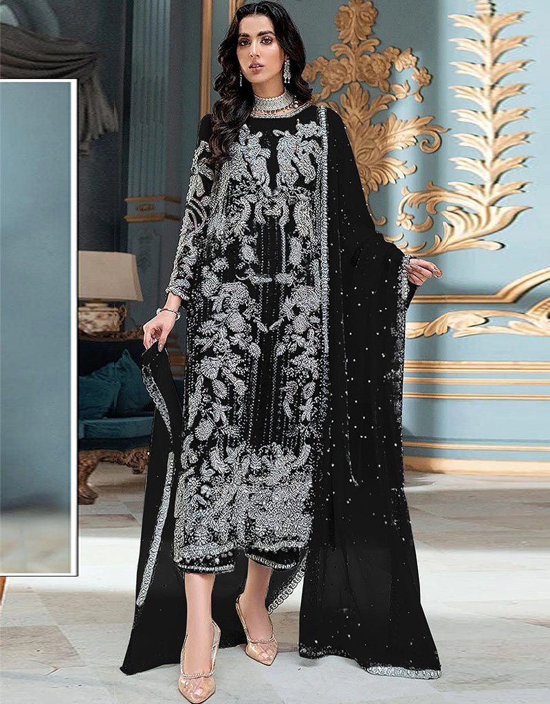 Black Organza Silk Pant Straight Black Embroidery Work – Arabic attire