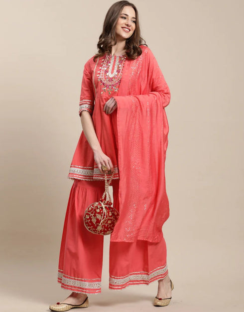 Peach Cotton Sharara Suit Peach Embroidered And Digital Printed Work ...