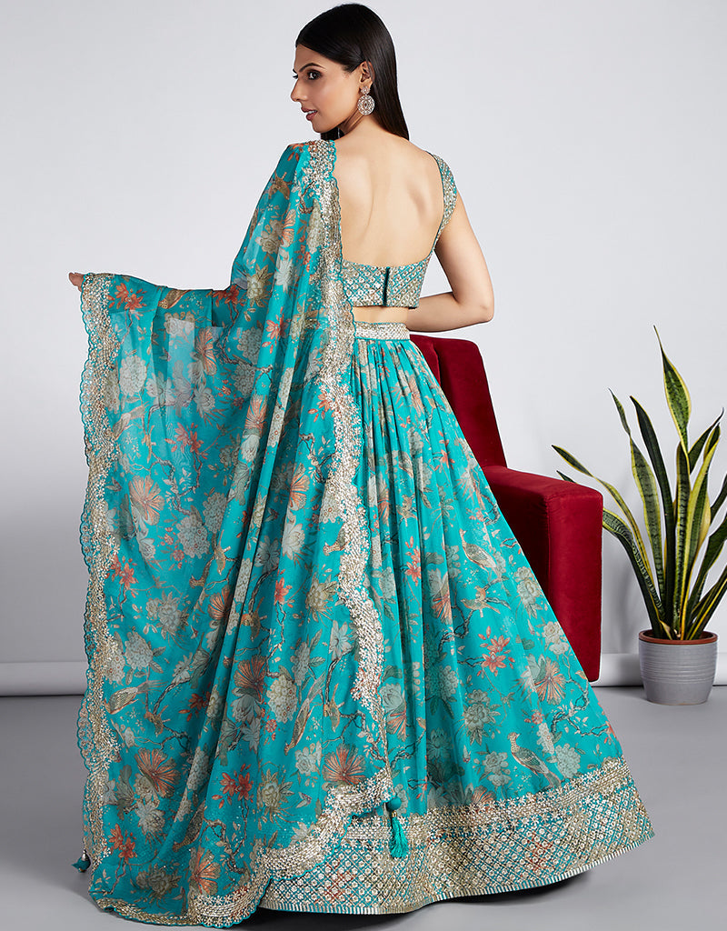 Designer Party Wear Heavy Lehenga Choli Collection Sea Green Organza ...