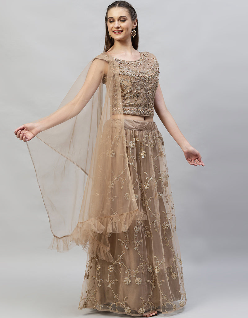 Designer Wedding Wear Heavy Net Lehenga Choli Collection Brown Net ...