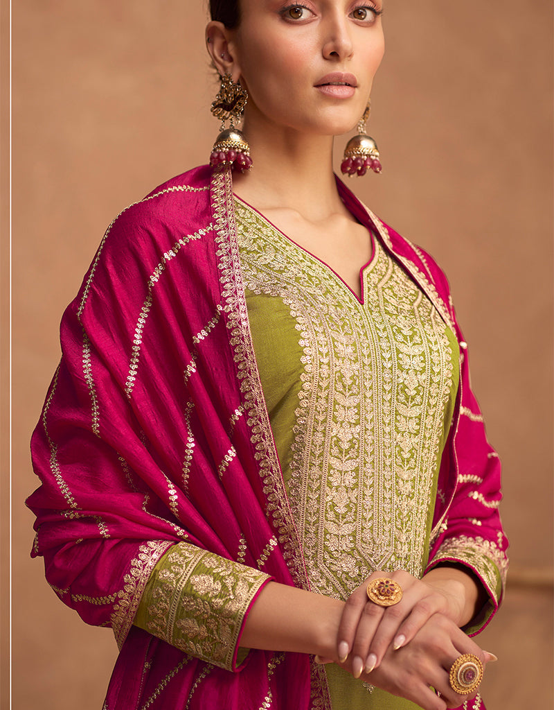 Traditional Function Wear Premium Silk Suit Collection Mehendi Premium ...