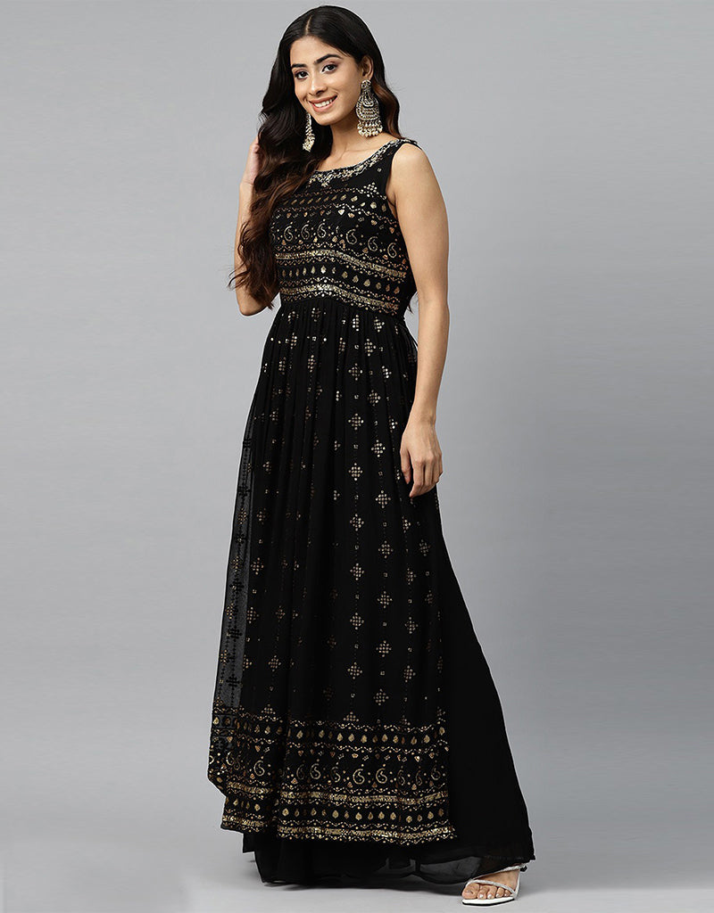 Designer Party Wear Heavy Readymade Gown With Sharara Collection Black ...