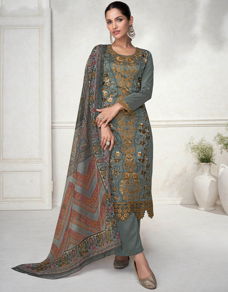 Traditional Function Wear Readymade Salwar Suit Collection In Grey ...