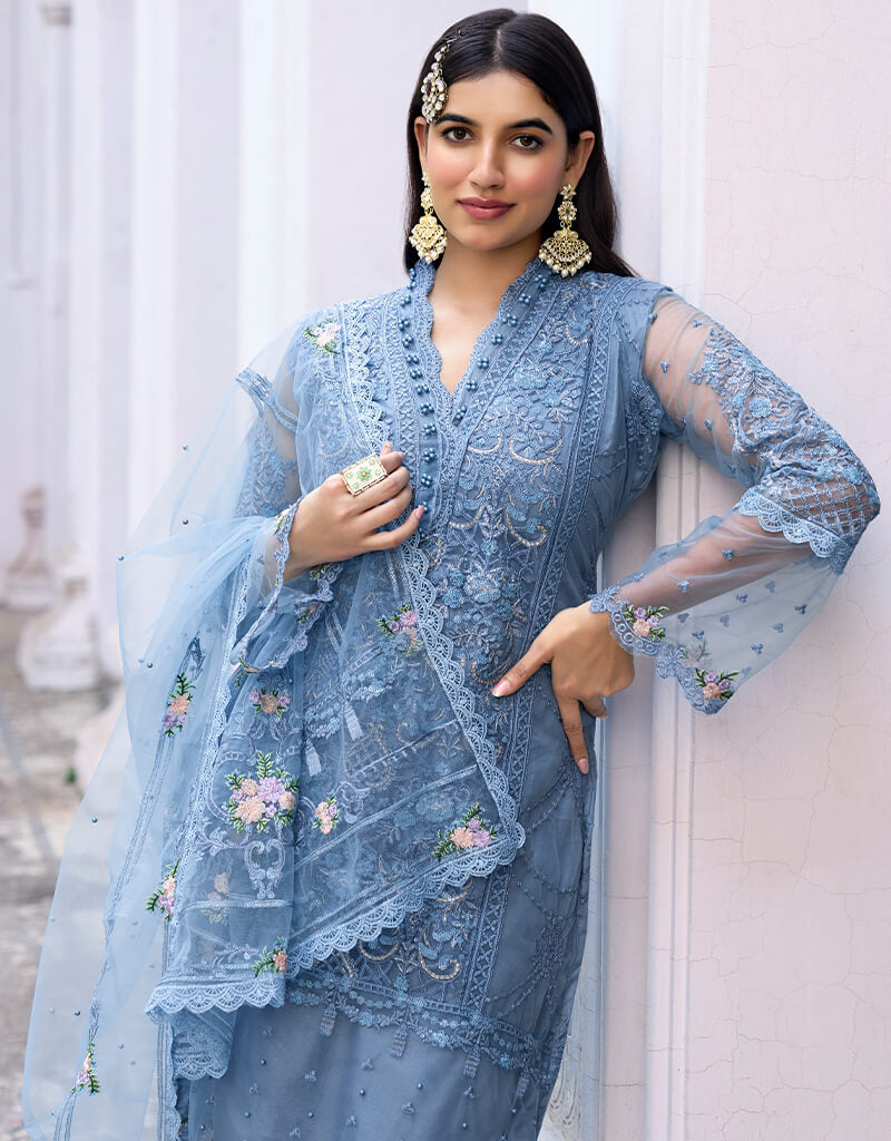 Sapphire Heavy Butterfly Net Pant Suit Sapphire Heavy Thread Embroidery ...