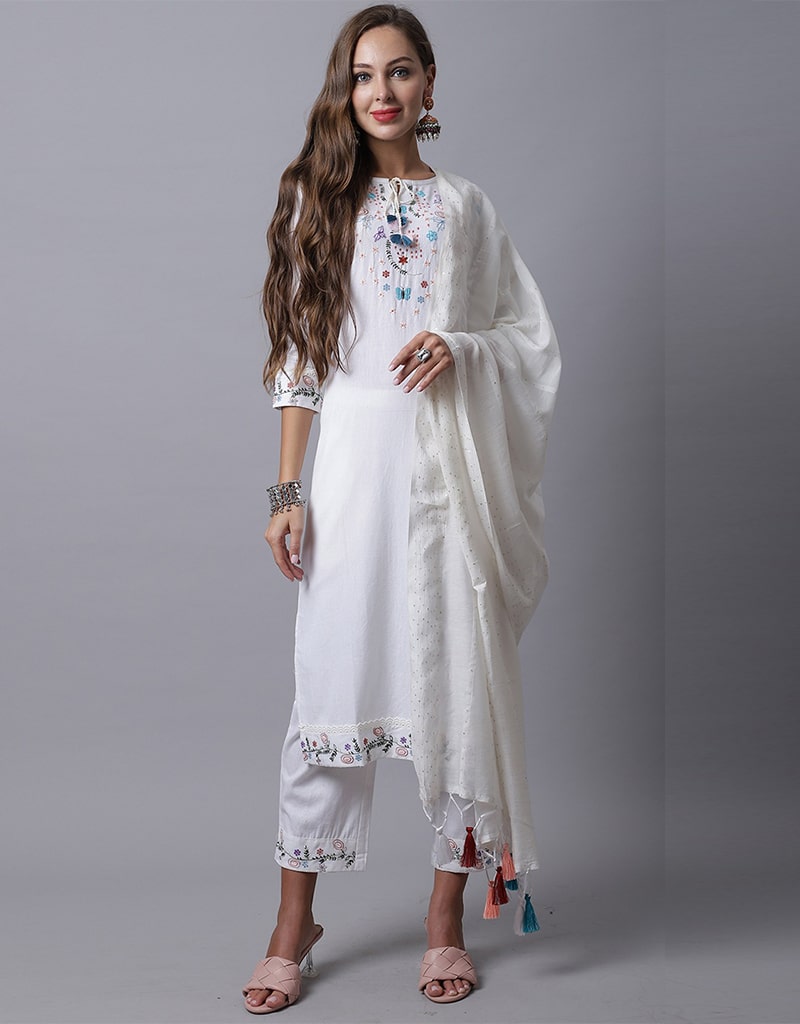 White Pure Cotton Suit Pant White Embroidery Stitched Work – Arabic attire