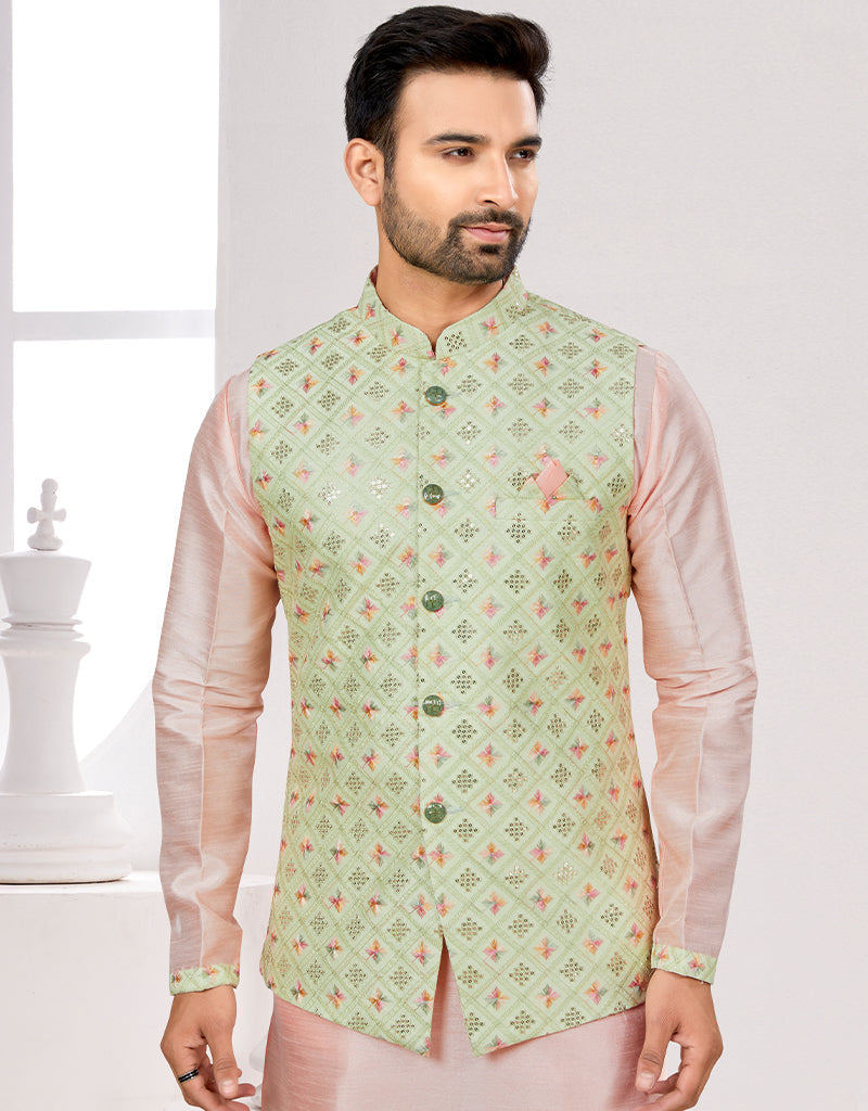 Readymade Men's traditional wear Green Kurta Mukti Lucknowni Jaq Pant ...