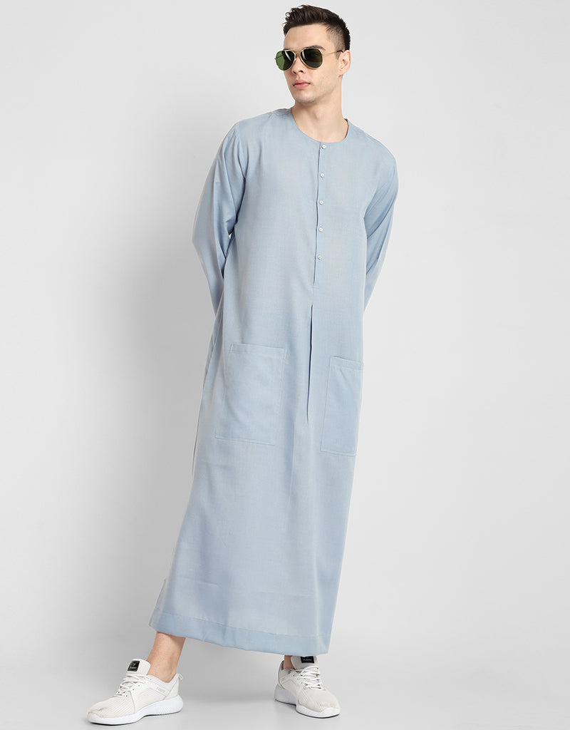 Blue Thobes Cotton Blend Plain Solid Work Blue Plain Solid Work ...