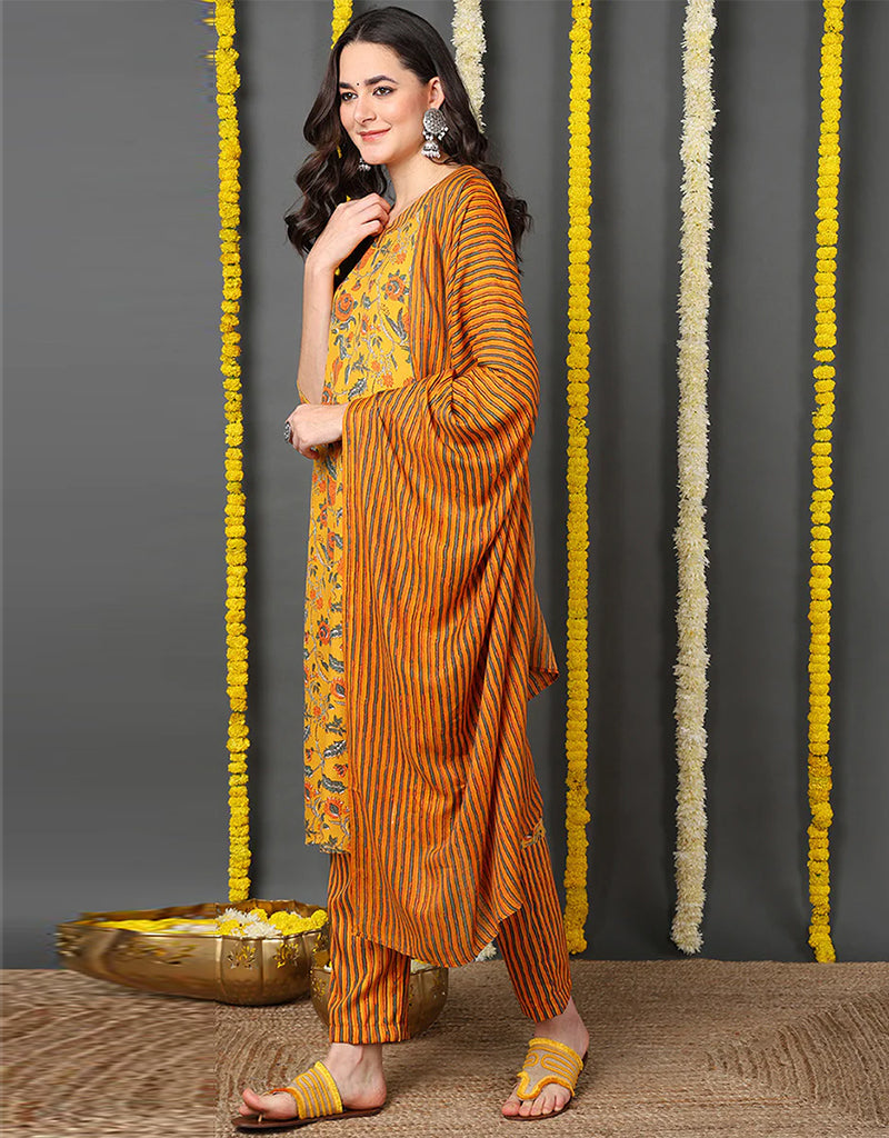 Rayon Ready Made Set With Dupatta Deep Saffron Viscos Rayon Pant ...