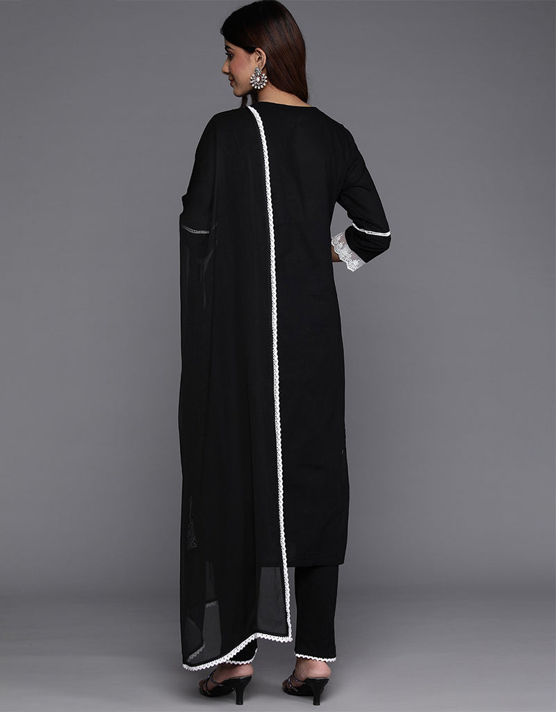 Pakistani Style Kameez With Plazo Dupatta Set In Woodsmoke Pure Cotton ...