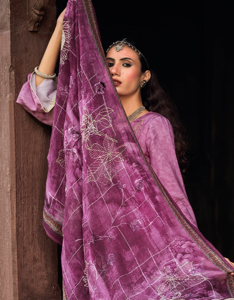 Light Purple Palazzo style Suit Pure Bamberg Silk Salwar Kameez in ...