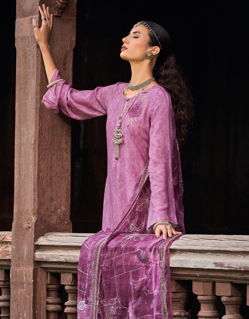 Light Purple Palazzo style Suit Pure Bamberg Silk Salwar Kameez in ...
