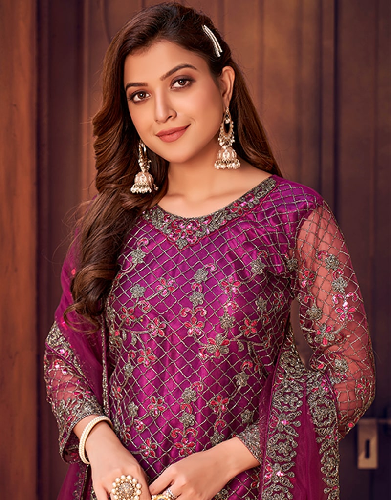 Magenta Net Pant Suit Magenta Embroidery Work DF-2400-2412 – Arabic attire