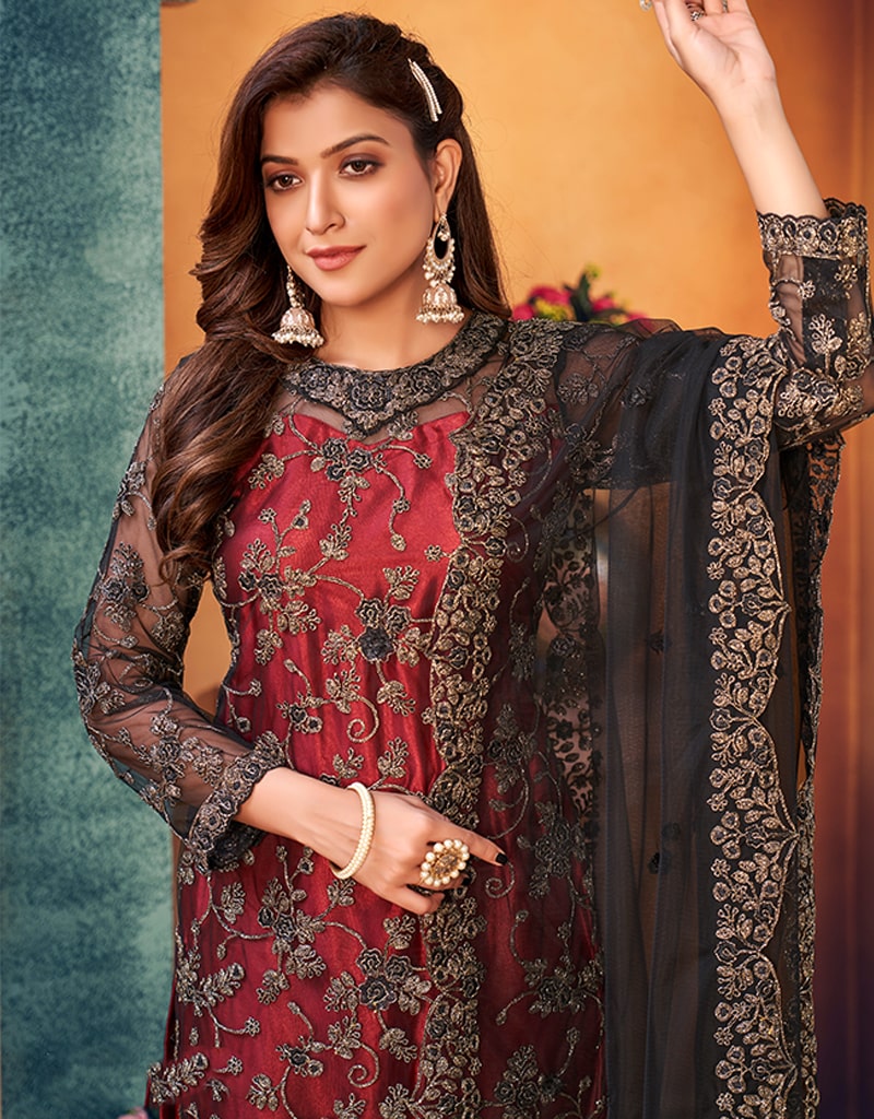 Brown Net Pant Suit Brown Embroidery Work DF-2400-2414 – Arabic attire